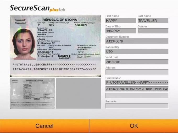 Máquina Del Lector Del Pasaporte De La Identificación Del Ocr Del